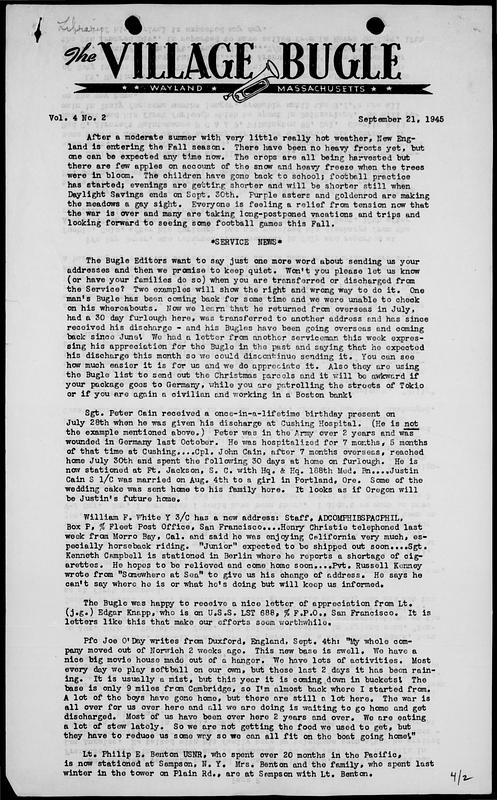 The Village Bugle. September 21, 1945 - Digital Commonwealth