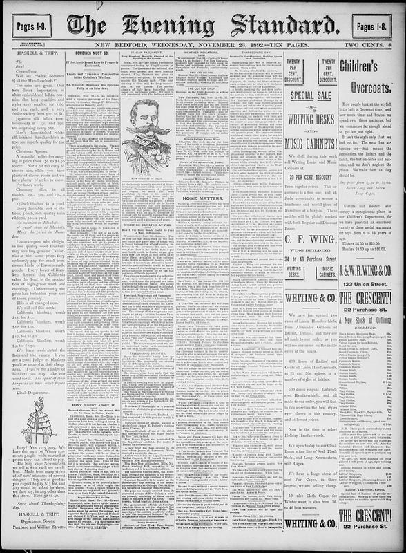 Evening Standard. November 23, 1892 - Digital Commonwealth