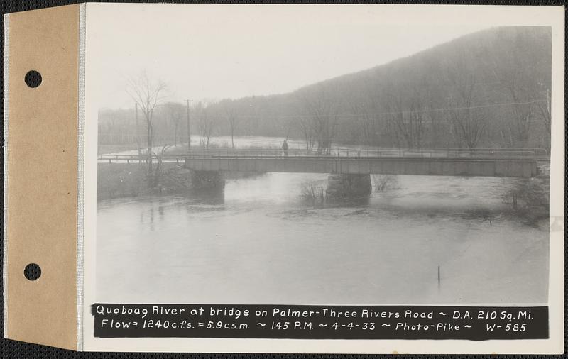 Quaboag River at bridge on Palmer Three Rivers Road, drainage area ...