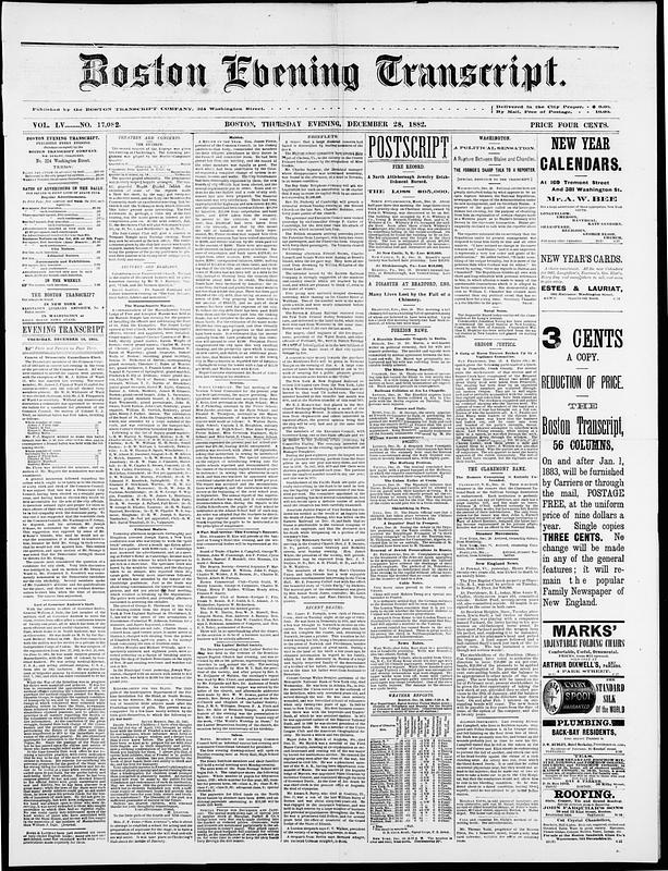Boston Evening Transcript. December 28, 1882 - Digital Commonwealth