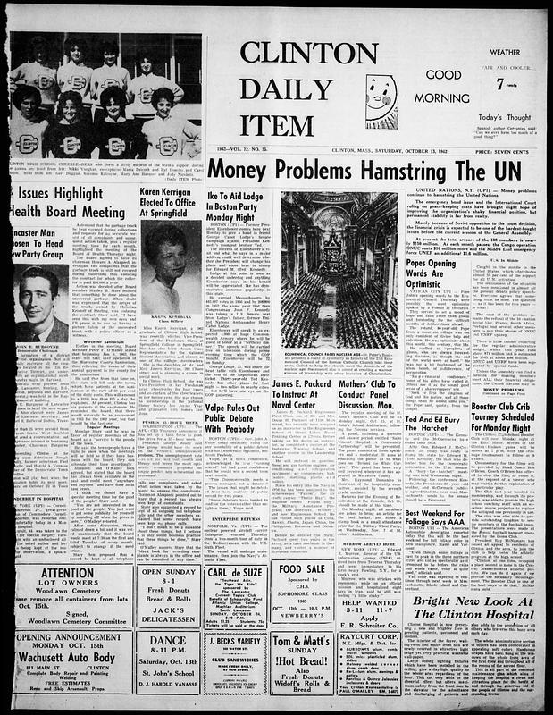 Clinton Daily Item. October 13, 1962 - Digital Commonwealth