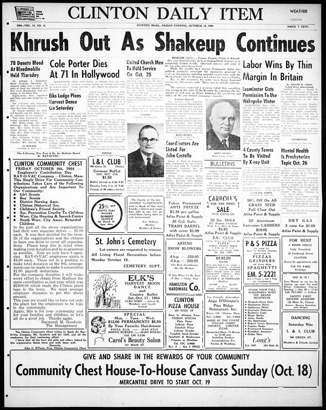 Clinton Daily Item. October 16, 1964 - Digital Commonwealth