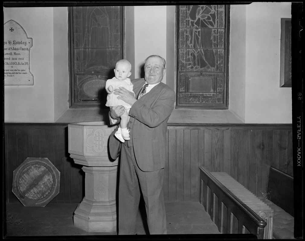 Leslie Jones holding granddaughter Dyan on her christening day, Lowell ...