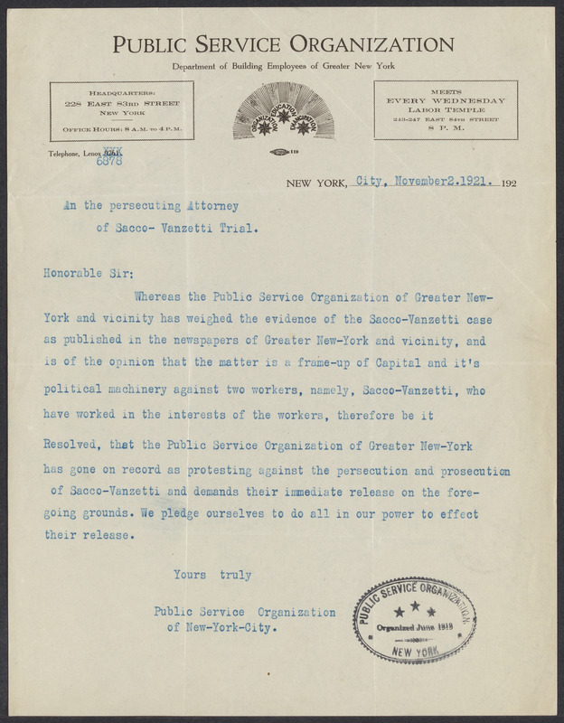 Sacco-Vanzetti Case Records, 1920-1928. Prosecution Papers. D.P. Ranney ...