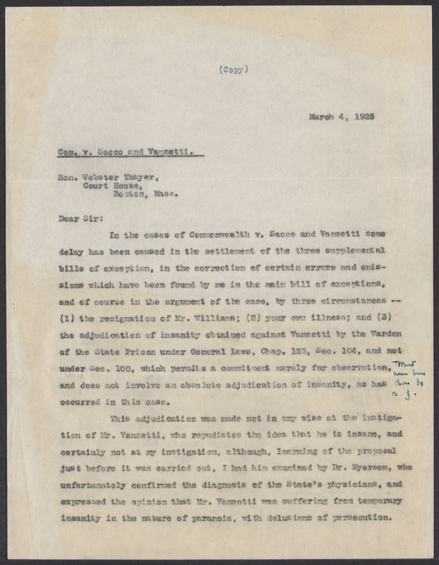 Sacco-Vanzetti Case Records, 1920-1928. Prosecution Papers. D.P. Ranney ...