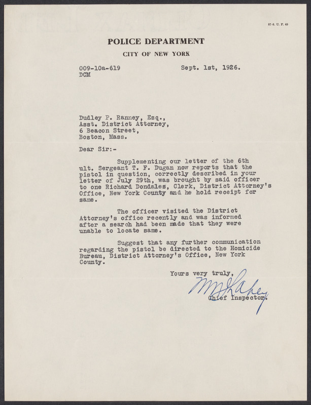 Sacco-Vanzetti Case Records, 1920-1928. Prosecution Papers. D.P. Ranney ...