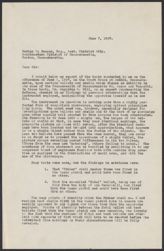 Sacco-Vanzetti Case Records, 1920-1928. Prosecution Papers. D.P. Ranney ...