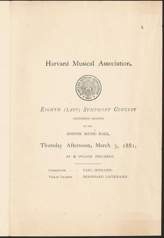 Harvard Musical Association, eighth (last) symphony concert, (sixteenth ...