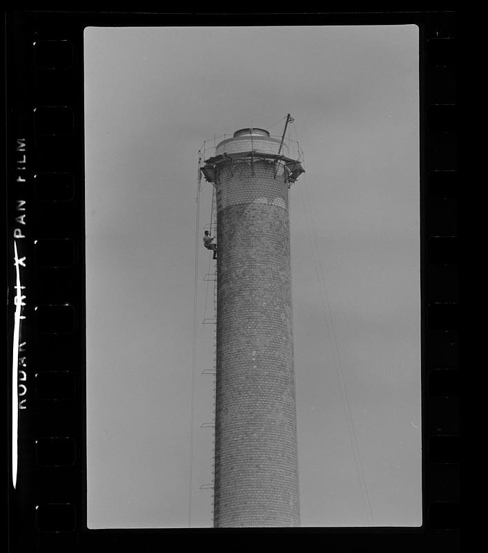 Steeplejack on factory chimney, Boston - Digital Commonwealth