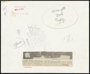 Syracuse Gets Lambert Trophy--Floyd 'Ben' Schwartzwalder (center ...