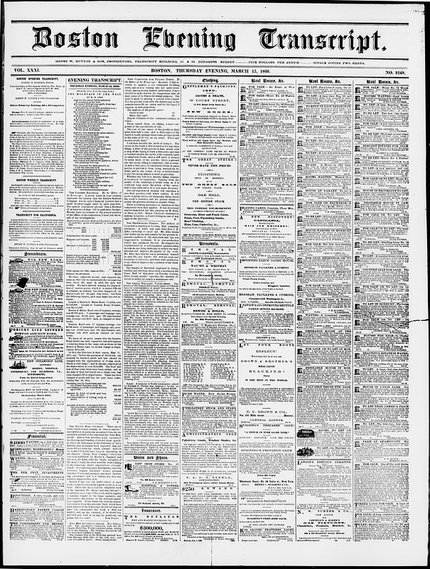 Boston Evening Transcript. March 15, 1860 - Digital Commonwealth