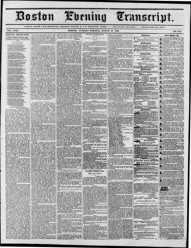 Boston Evening Transcript. August 21, 1860 - Digital Commonwealth
