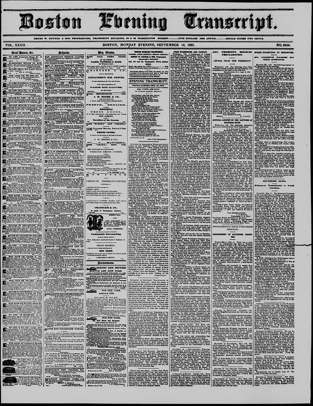 Boston Evening Transcript. September 16, 1861 - Digital Commonwealth