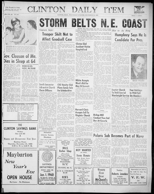 Clinton Daily Item. December 30, 1959 - Digital Commonwealth