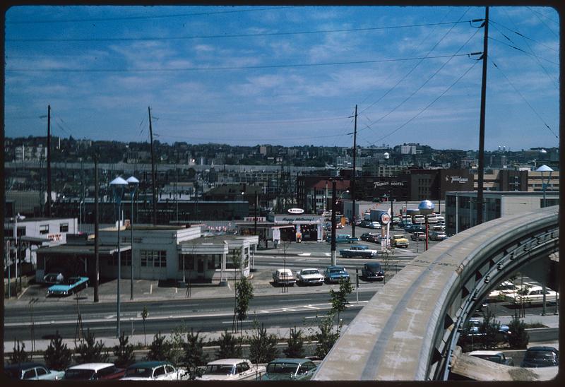 View of Seattle, Washington, with monorail track - Digital Commonwealth
