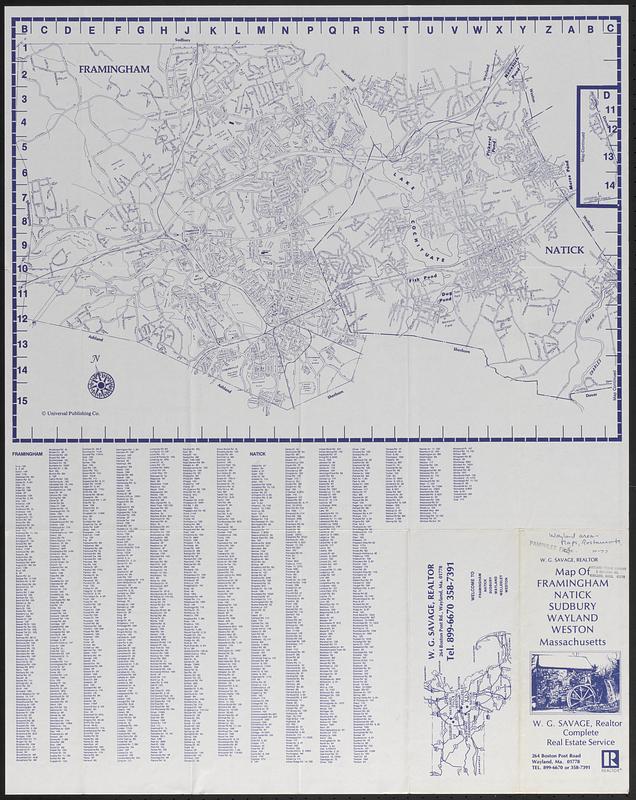 Map of Framingham, Natick, Sudbury, Wayland, Weston Massachusetts, 1976 ...