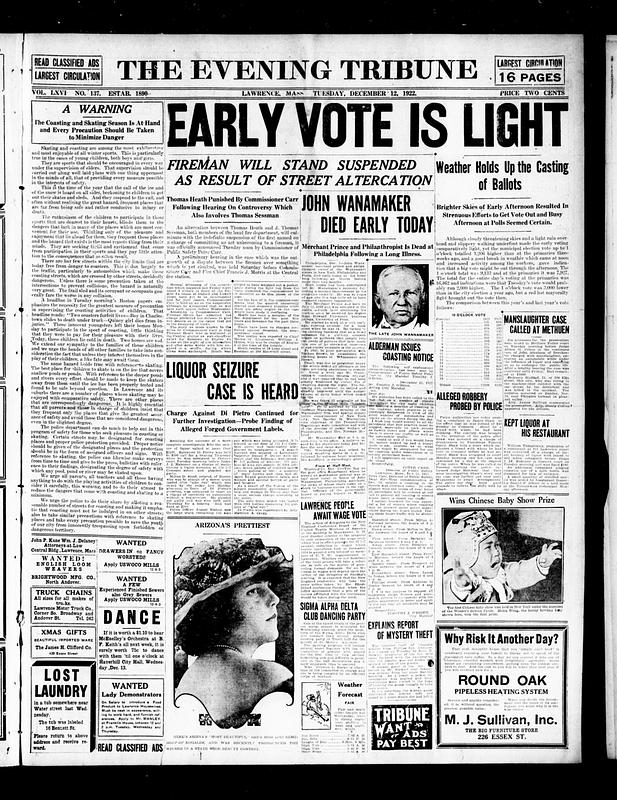 The Evening Tribune. December 12, 1922 - Digital Commonwealth
