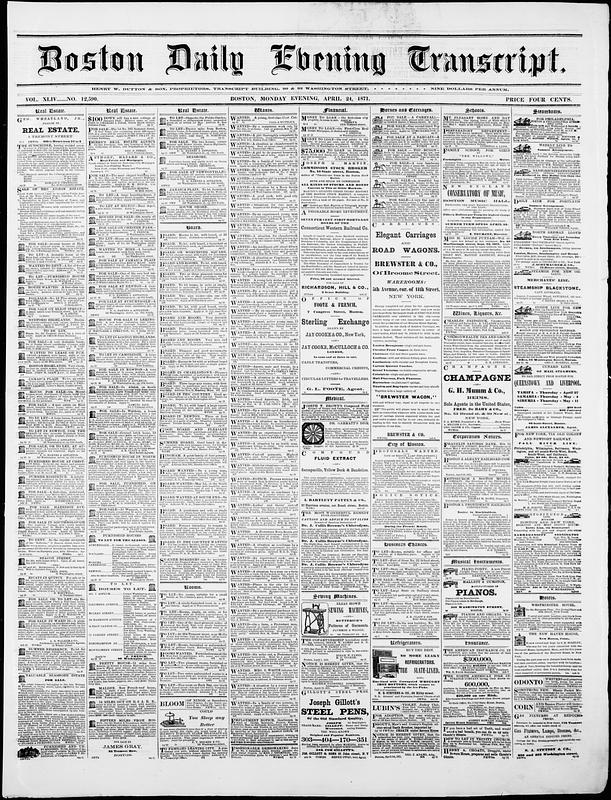 Boston Daily Evening Transcript. April 24, 1871 - Digital Commonwealth
