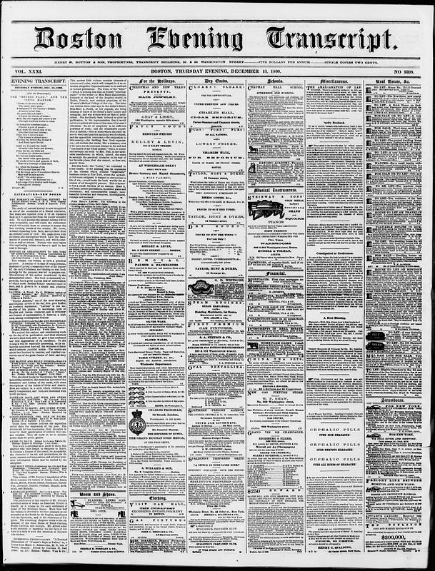 Boston Evening Transcript. December 13, 1860 - Digital Commonwealth