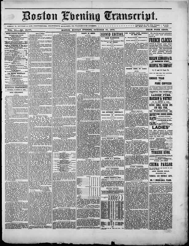 Boston Evening Transcript. October 28, 1878 - Digital Commonwealth