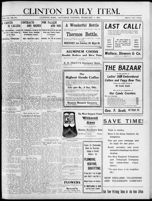 Clinton Daily Item. February 08, 1908 - Digital Commonwealth