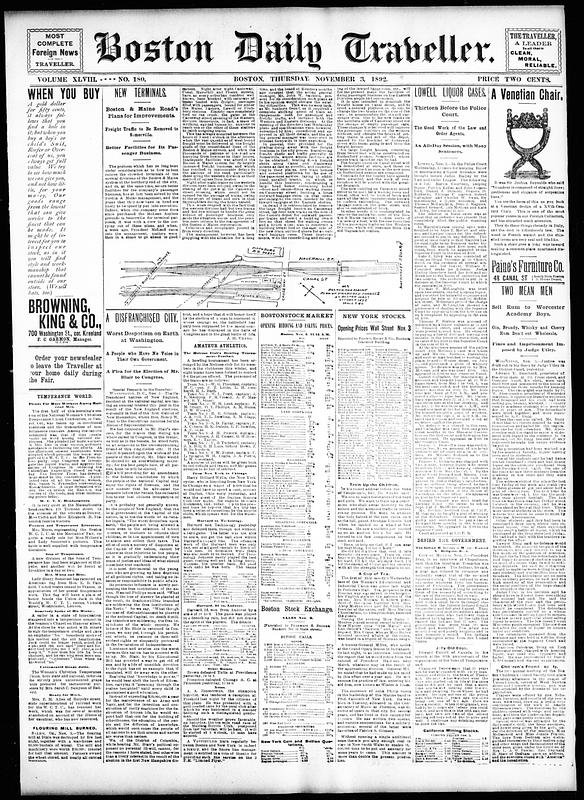 Boston Daily Traveller. November 03, 1892 - Digital Commonwealth