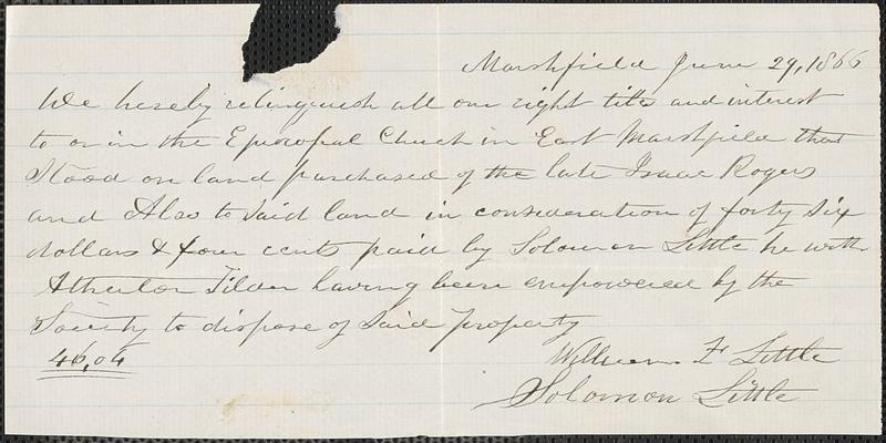 Relinquishment of William F. Little and Solomon Little's title to ...