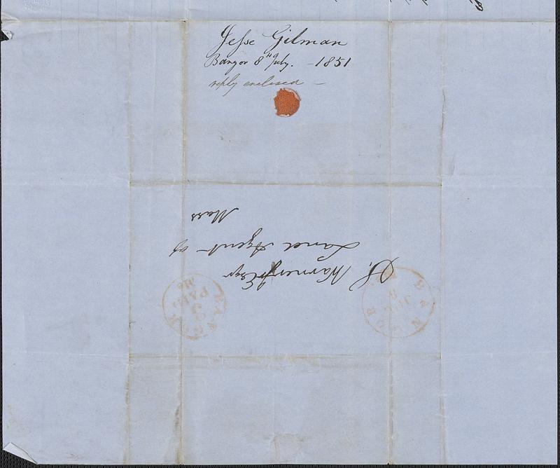 Jesse Gilman to Samuel Warner Junior, 8 July 1851 - Digital Commonwealth