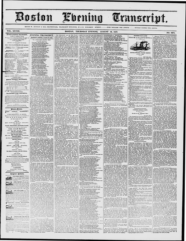 Boston Evening Transcript. August 13, 1857 - Digital Commonwealth