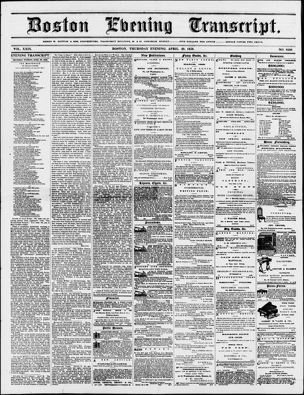 Boston Evening Transcript. April 29, 1858 - Digital Commonwealth