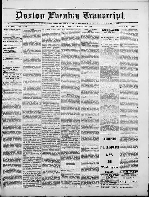 Boston Evening Transcript. August 31, 1874 - Digital Commonwealth