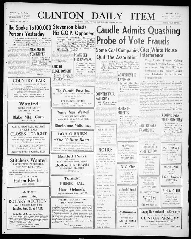 Clinton Daily Item. September 19, 1952 - Digital Commonwealth