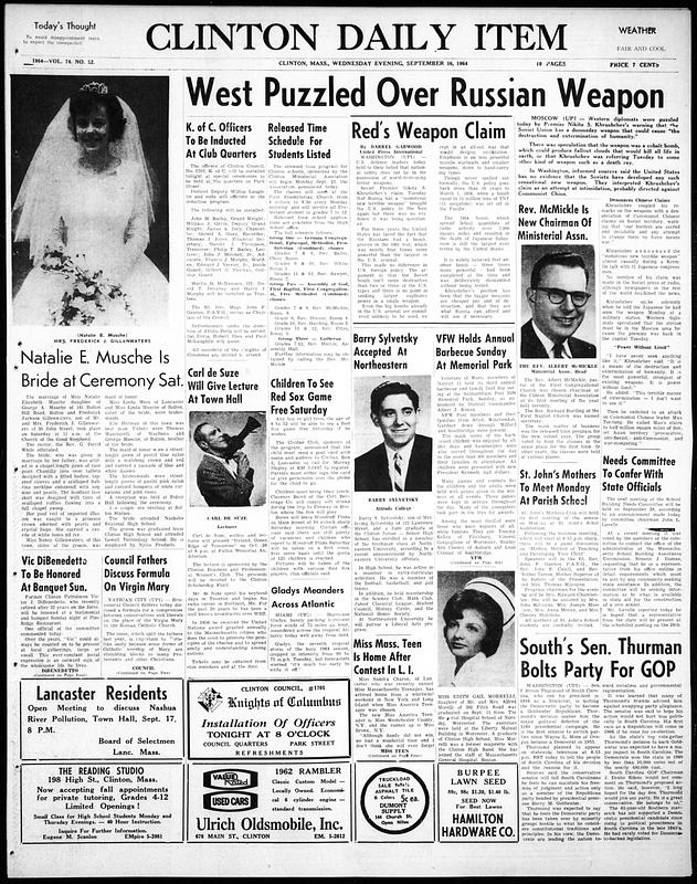 Clinton Daily Item. September 16, 1964 - Digital Commonwealth