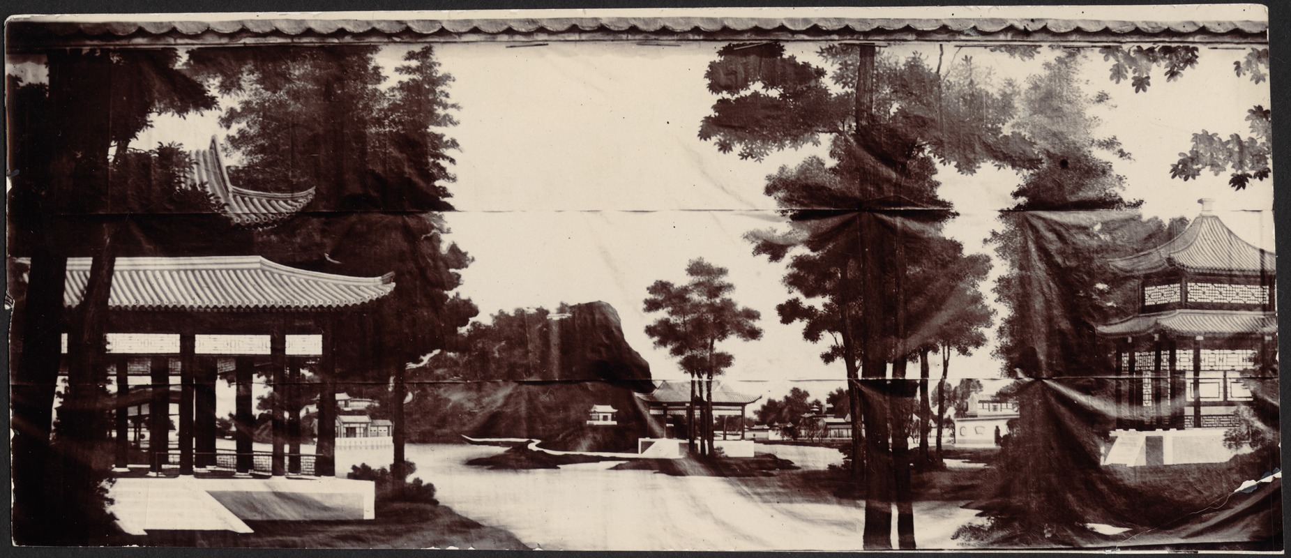 House in Peking, China — Chinese landscape painting on silk, in three ...