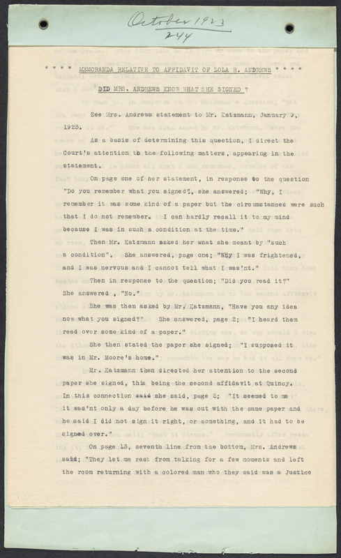 Sacco-Vanzetti Case Records, 1920-1928. Defense Papers. Memoranda re ...