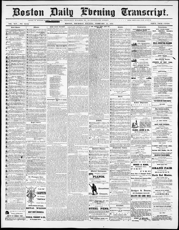 Boston Daily Evening Transcript. February 15, 1872 - Digital Commonwealth