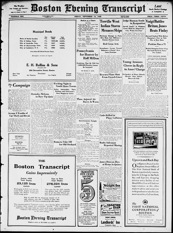 Boston Evening Transcript. September 14, 1928 - Digital Commonwealth