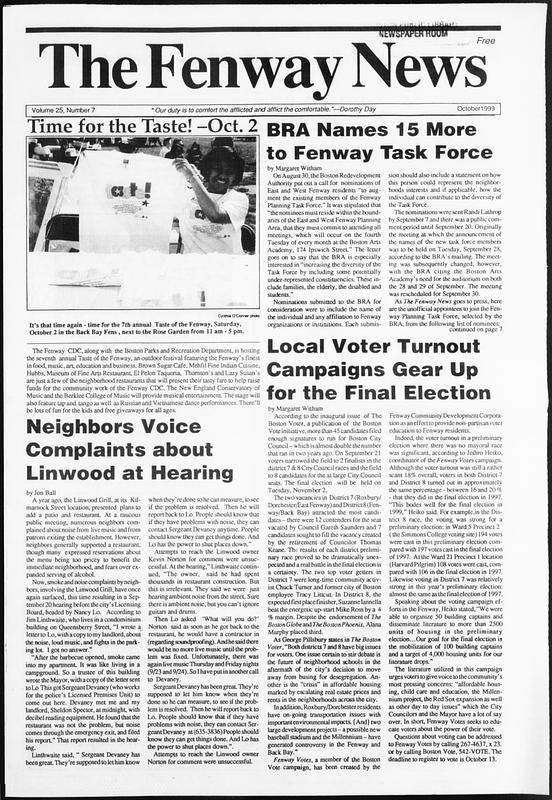 The Fenway News. October 01, 1999 - Digital Commonwealth