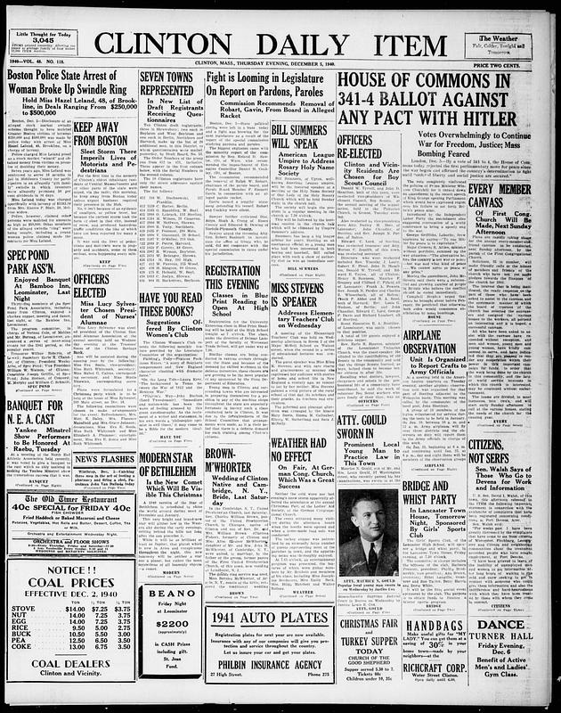 Clinton Daily Item. December 05, 1940 - Digital Commonwealth