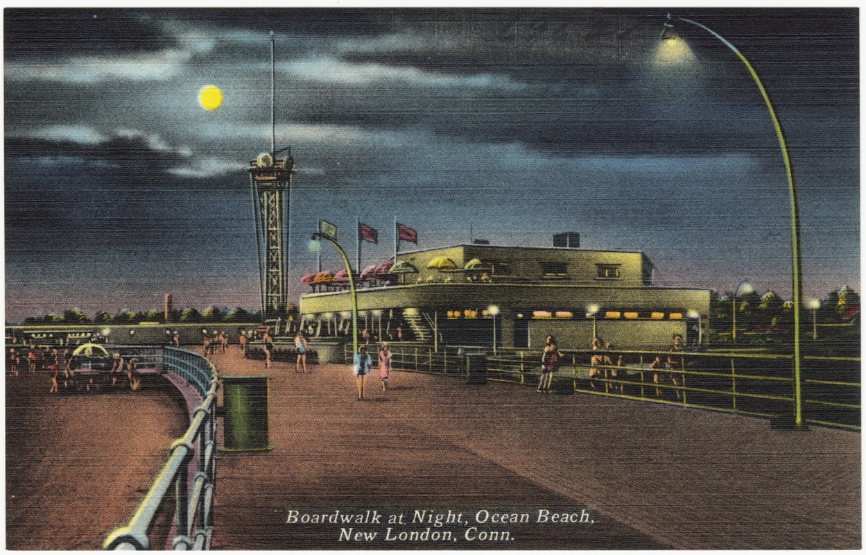 Boardwalk at night, Ocean Beach, New London, Conn. - Digital Commonwealth