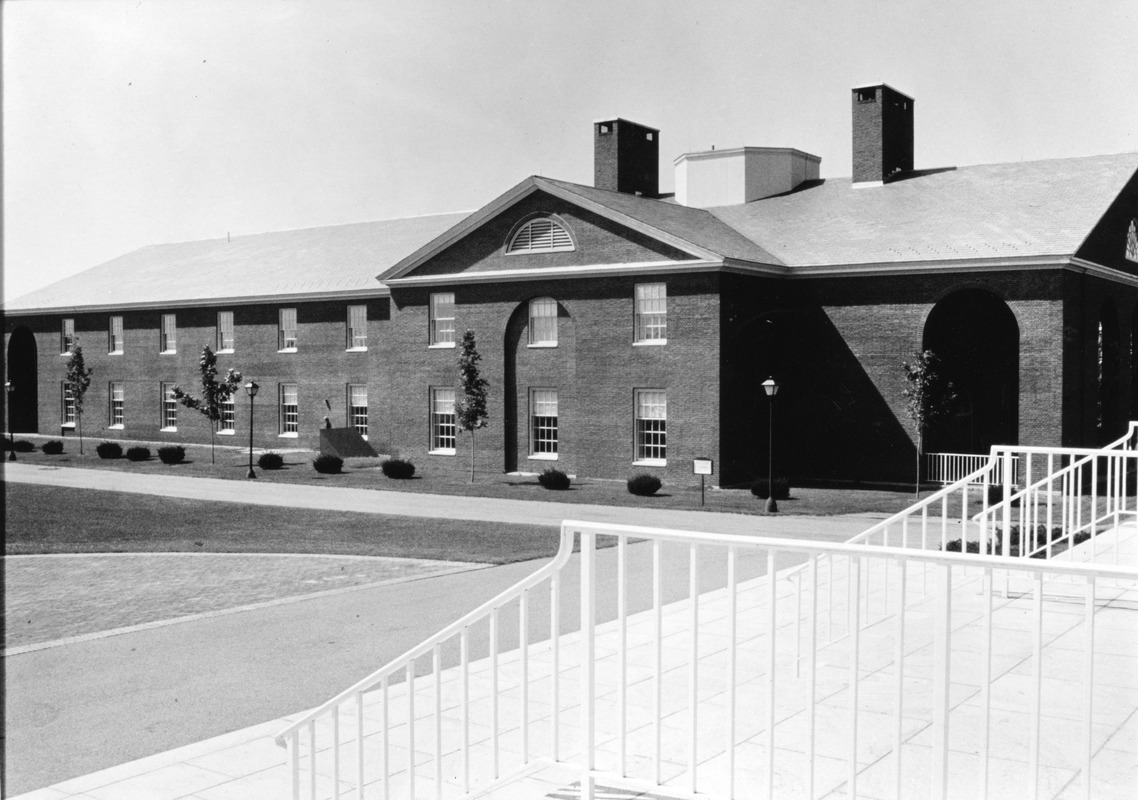 View of Lindsay Hall from Library steps - Digital Commonwealth