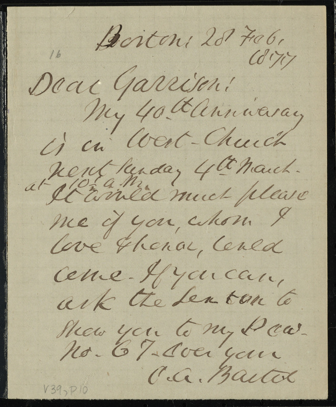 Letter from Cyrus Augustus Bartol, Boston, [Mass.], to William Lloyd ...