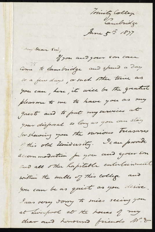 Letter from James Stuart, Trinity College, Cambridge, [England], to ...