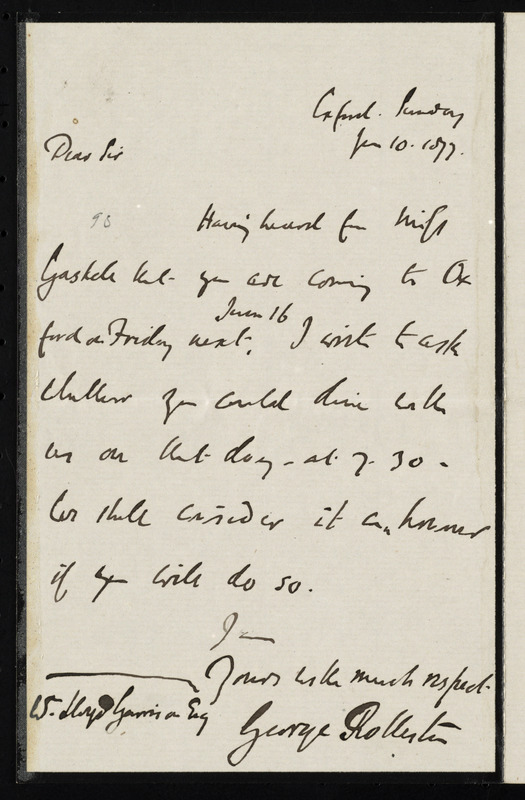 Letter from George Rolleston, Oxford, [England], to William Lloyd ...