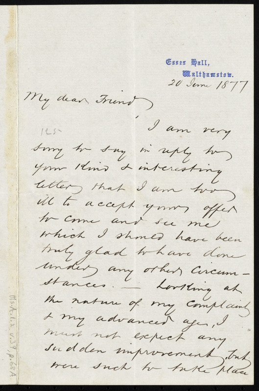 Letter from Joseph Cooper, Essex Hall, Walthamstow, [England], to ...