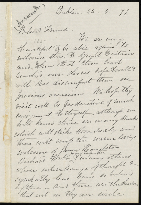 Letter from Eliza Wigham, Dublin, [Ireland], to William Lloyd Garrison ...