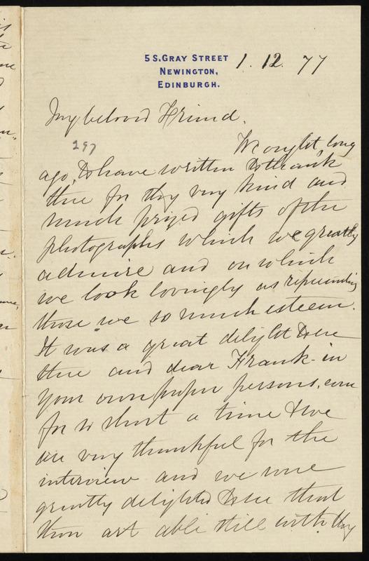 Letter from Eliza Wigham, 5 S. Gray Street, Newington, Edinburgh ...