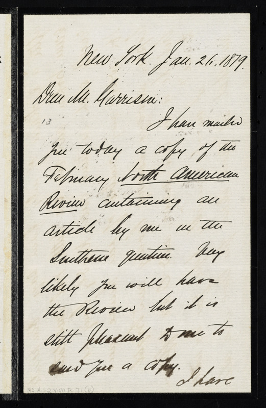 Letter from Daniel Henry Chamberlain, New York, to William Lloyd ...