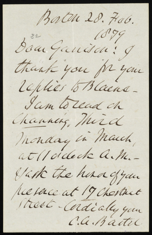 Letter from Cyrus Augustus Bartol, Boston, [Mass.], to William Lloyd ...