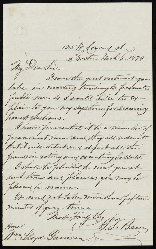 Letter from Steuben T. Bacon, 125 W. Concord St., Boston, [Mass.], to ...